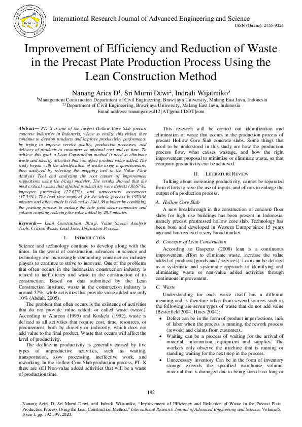 (PDF) Improvement of Efficiency and Reduction of Waste in the Precast ...