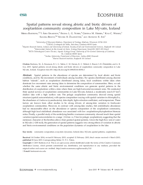 (PDF) Spatial patterns reveal strong abiotic and biotic drivers of zooplankton community ...