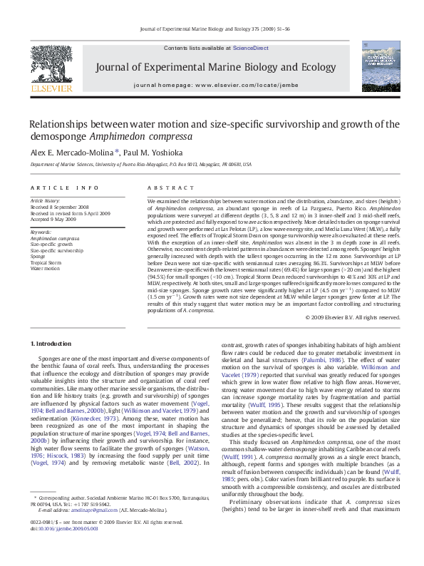 (PDF) Relationships between water motion and size-specific survivorship ...