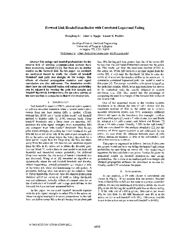 (PDF) Forward link handoff distribution with correlated lognormal fading