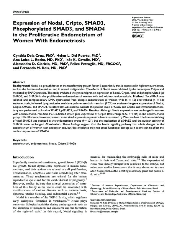 (PDF) Expression of Nodal, Cripto, SMAD3, Phosphorylated SMAD3, and SMAD4 in the Proliferative ...
