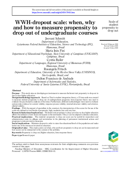 (PDF) WWH-dropout scale: when, why and how to measure propensity to ...