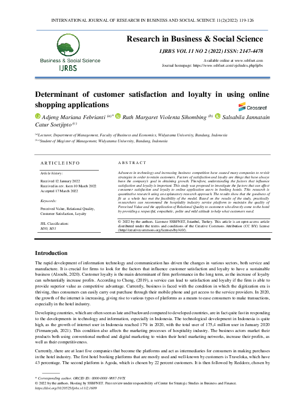 (PDF) Determinant of customer satisfaction and loyalty in using online shopping applications
