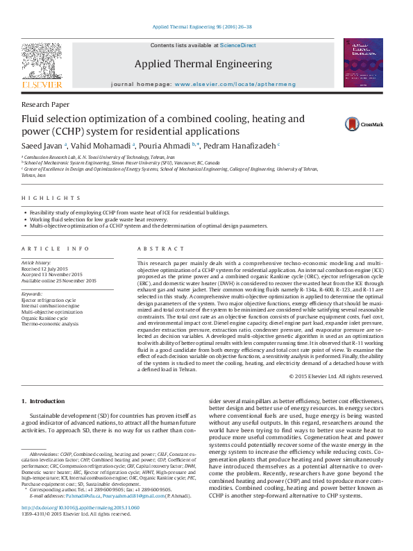 (PDF) Fluid selection optimization of a combined cooling, heating and power (CCHP) system for ...