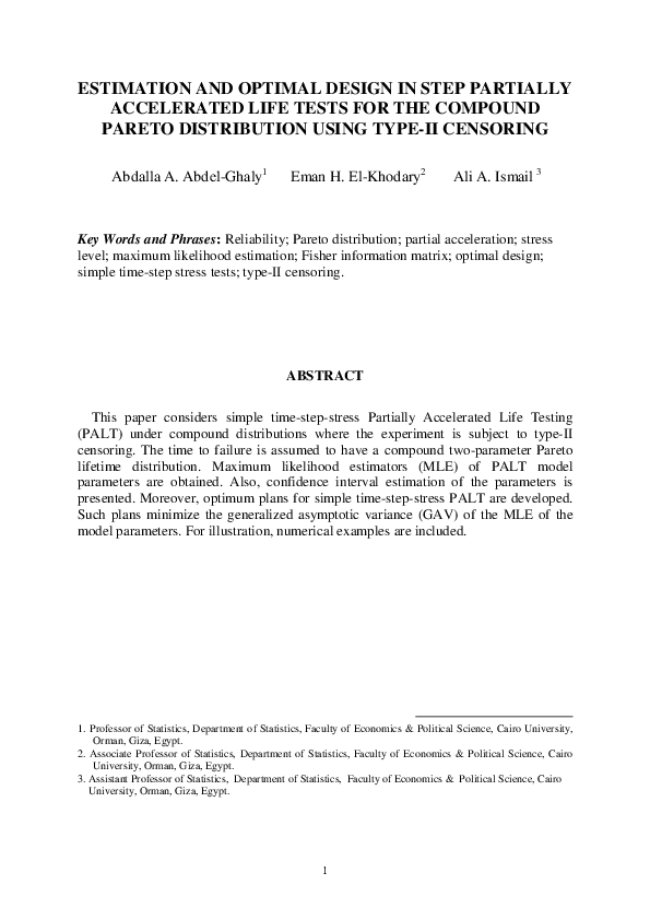 (PDF) Estimation and Optimal Design In Step Partially Accelerated Life ...