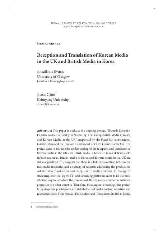 (PDF) Reception and Translation of Korean Media in the UK and British ...