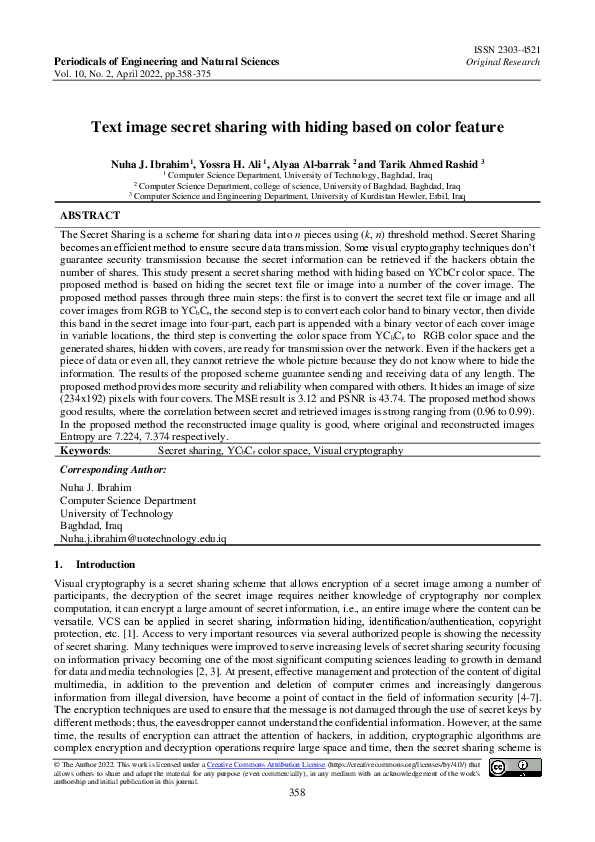 (PDF) Text image secret sharing with hiding based on color feature