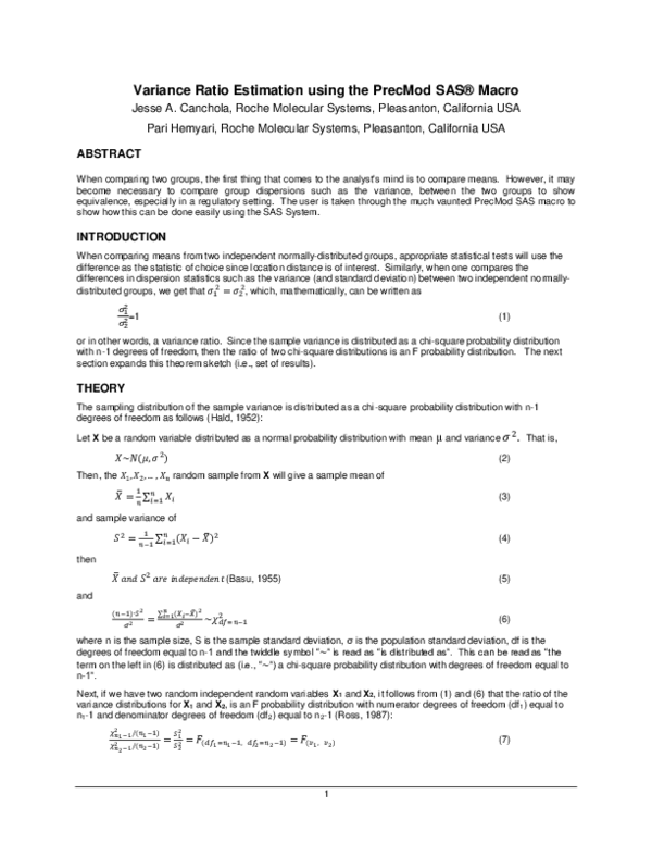 Variance Ratio Estimation using the PrecMod SAS ® Macro