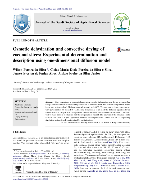 (PDF) Osmotic dehydration and convective drying of coconut slices: Experimental determination ...