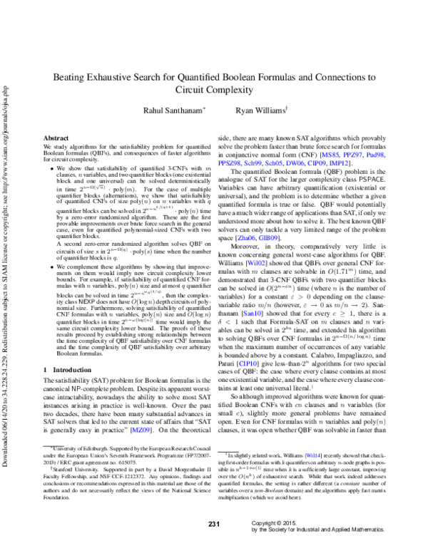 (PDF) Beating Exhaustive Search for Quantified Boolean Formulas and Connections to Circuit ...