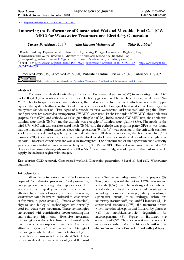 (PDF) Improving the Performance of Constructed Wetland Microbial Fuel Cell (CW- MFC) for ...