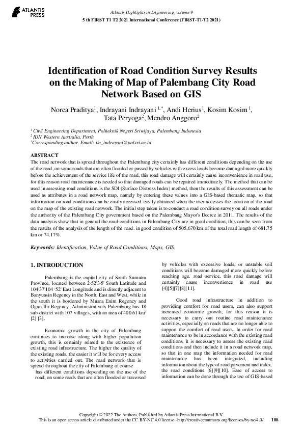 Pdf Identification Of Road Condition Survey Results On The Making Of Map Of Palembang City