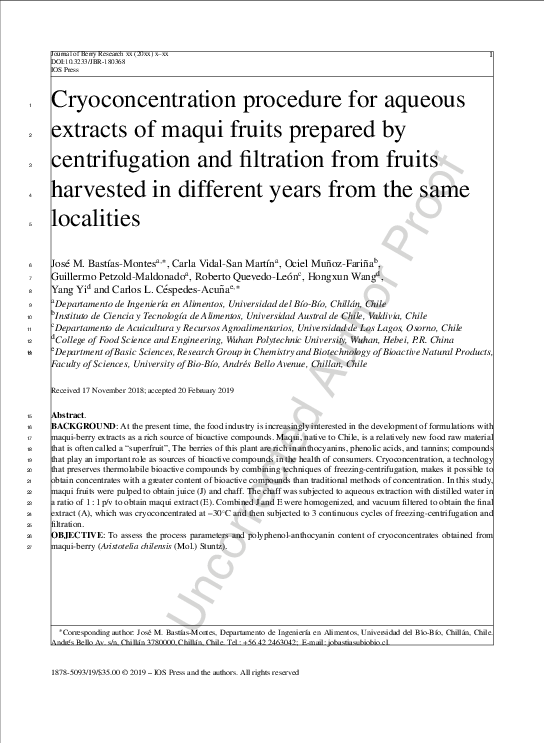(PDF) Cryoconcentration procedure for aqueous extracts of maqui fruits ...