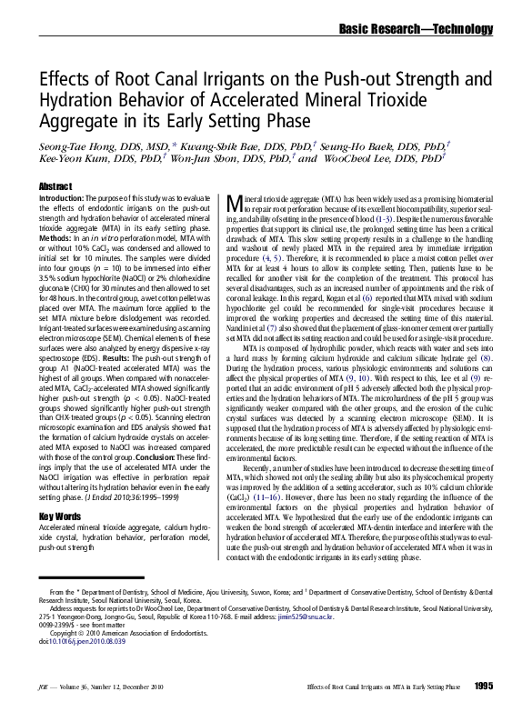 (PDF) Effects of root canal irrigants on the push-out strength and hydration behavior of ...