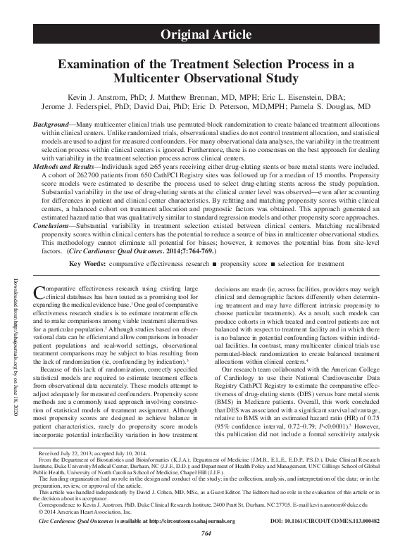 (PDF) Examination of the treatment selection process in a multicenter observational study