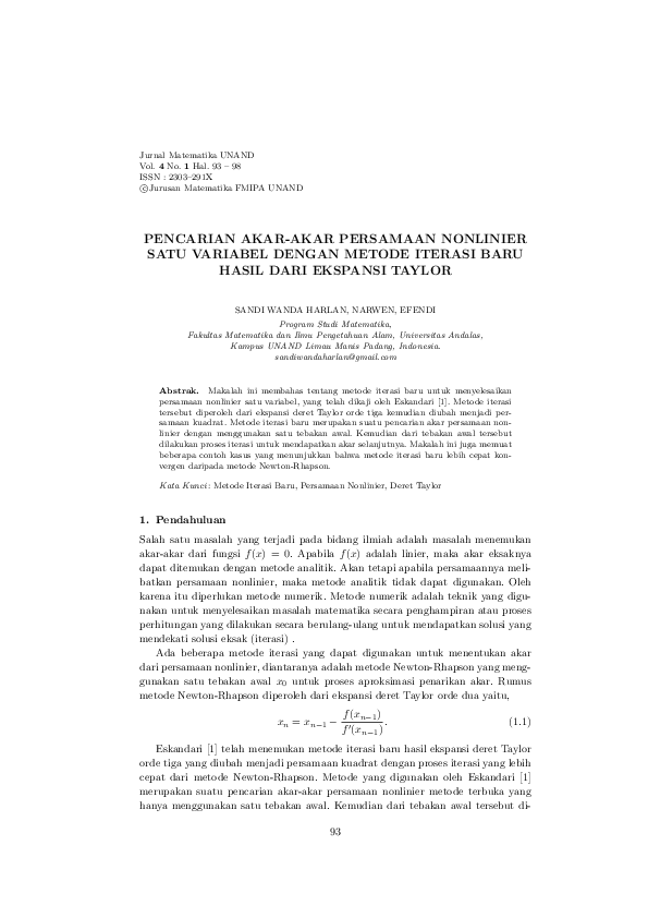 (PDF) Pencarian Akar-Akar Persamaan Nonlinier Satu Variabel Dengan ...
