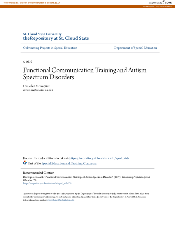 (PDF) Functional Communication Training and Autism Spectrum Disorders