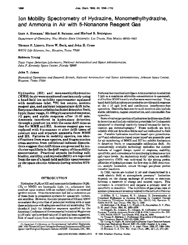 (PDF) Ion mobility spectrometry of hydrazine, monomethylhydrazine, and ...
