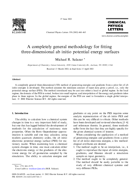 (PDF) A completely general methodology for fitting three-dimensional ab initio potential energy ...