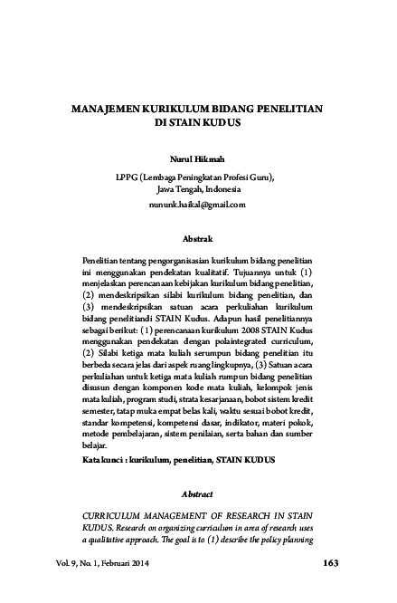 (PDF) Manajemen Kurikulum Bidang Penelitian DI Stain Kudus | nurul hikmah - Academia.edu