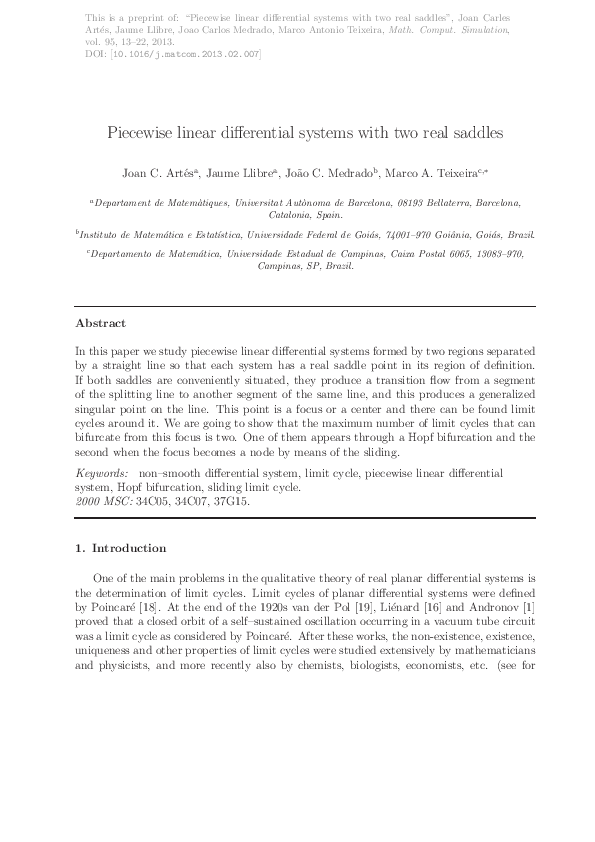 Pdf Limit Cycles In Piecewise Linear Systems