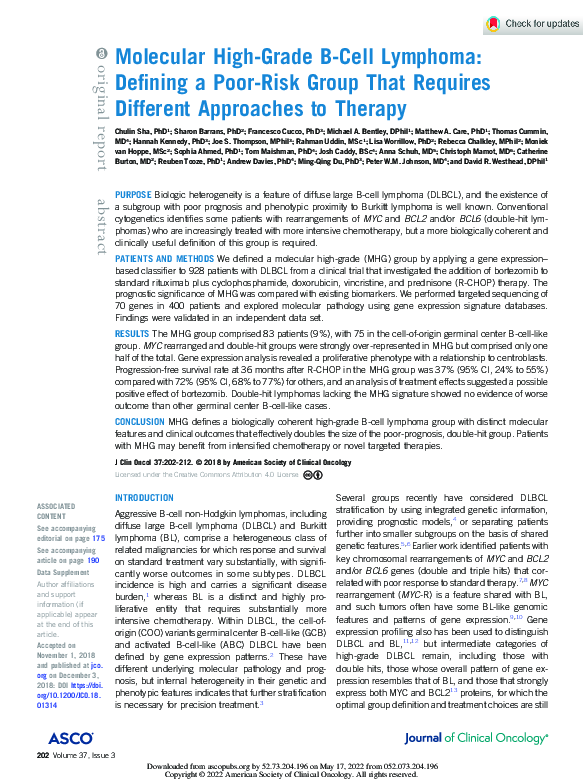 (PDF) Molecular High-Grade B-Cell Lymphoma: Defining a Poor-Risk Group ...