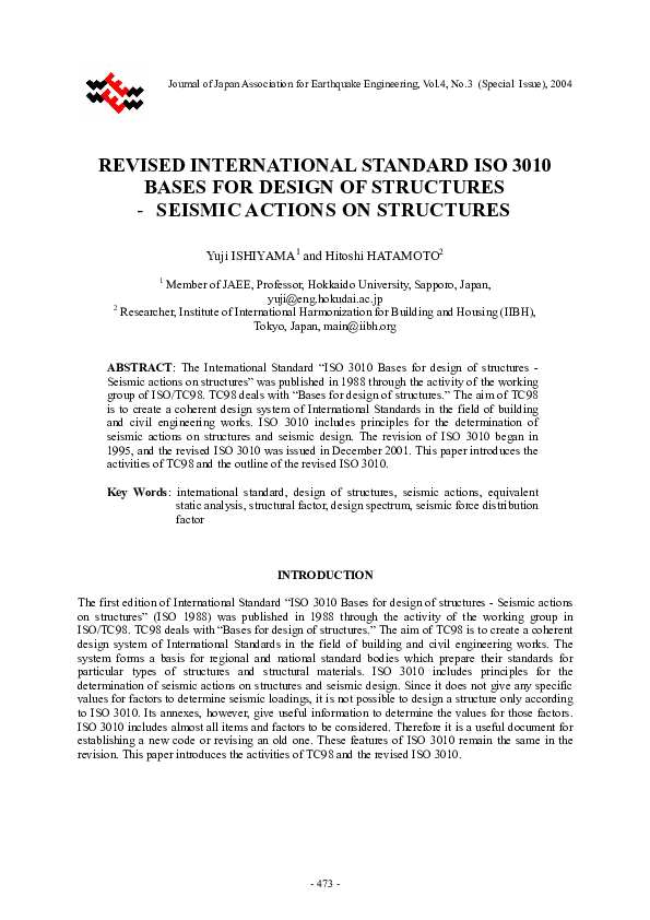 (PDF) Revised International Standard Iso 3010 Bases for Design of ...