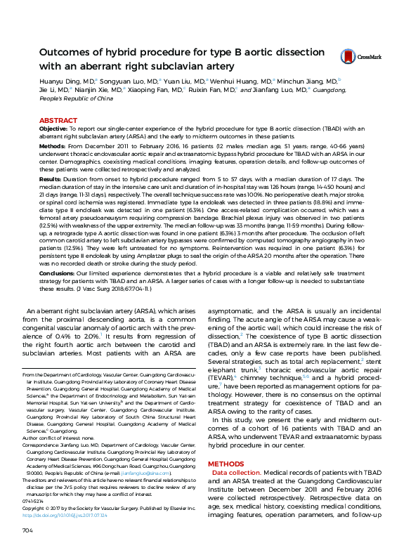 (PDF) Outcomes of hybrid procedure for type B aortic dissection with an ... (PDF) Outcomes of hybrid procedure for type B aortic dissection with an ...