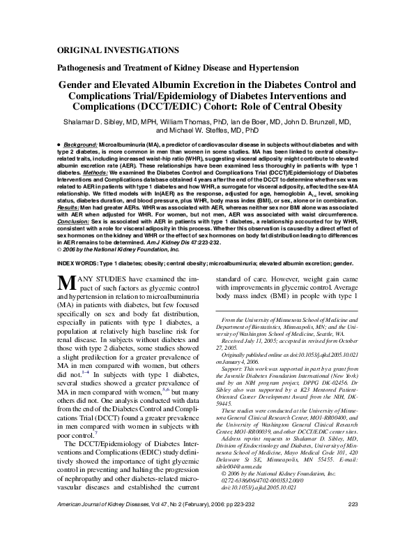 (PDF) Gender and Elevated Albumin Excretion in the Diabetes Control and ...