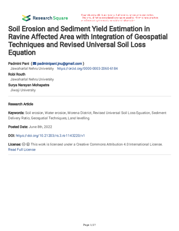 (PDF) Soil Erosion and Sediment Yield Estimation in Ravine Affected Area with Integration of ...