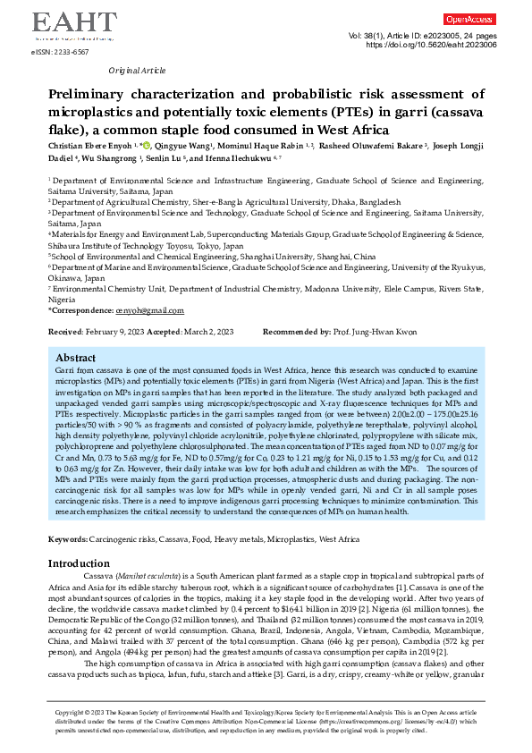 (PDF) Preliminary characterization and probabilistic risk assessment of microplastics and ...