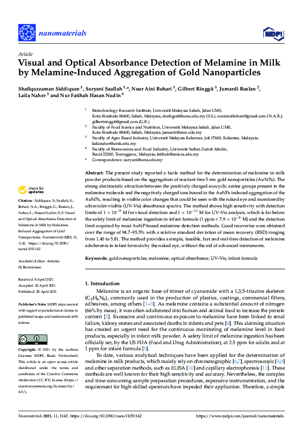 (PDF) Visual and Optical Absorbance Detection of Melamine in Milk by ...