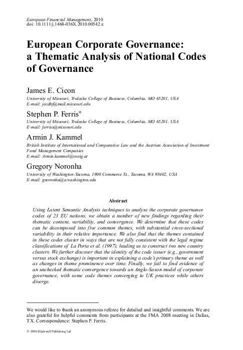 (PDF) European Corporate Governance: a Thematic Analysis of National ...