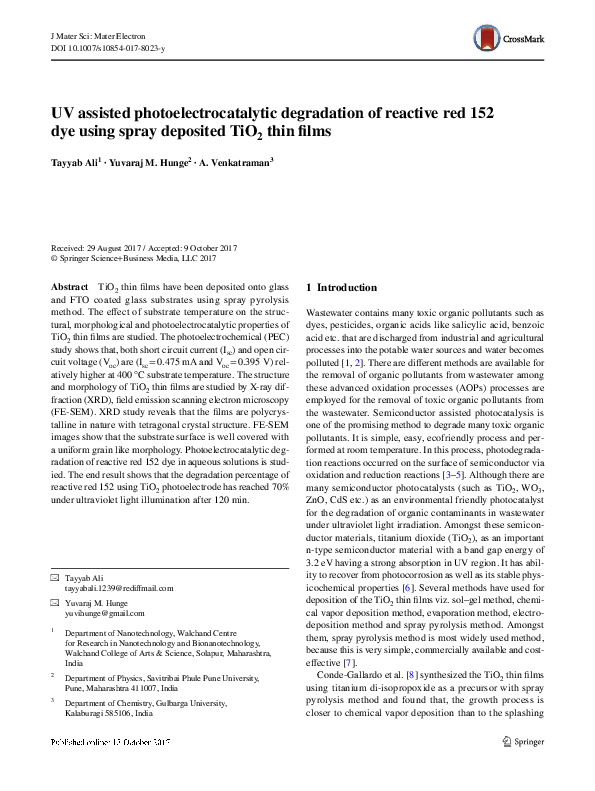 (PDF) UV assisted photoelectrocatalytic degradation of reactive red 152 ...