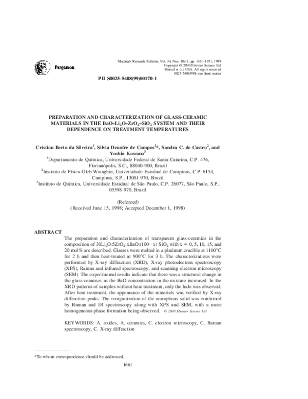 (PDF) Preparation and characterization of glass-ceramic materials in the BaO–Li2O–ZrO2–SiO2 ...