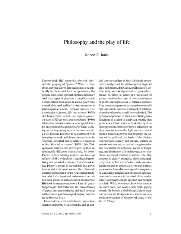 (PDF) Philosophy and the Play of Life