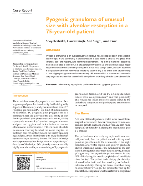 (PDF) Pyogenic granuloma of unusual size with alveolar resorption in a ...