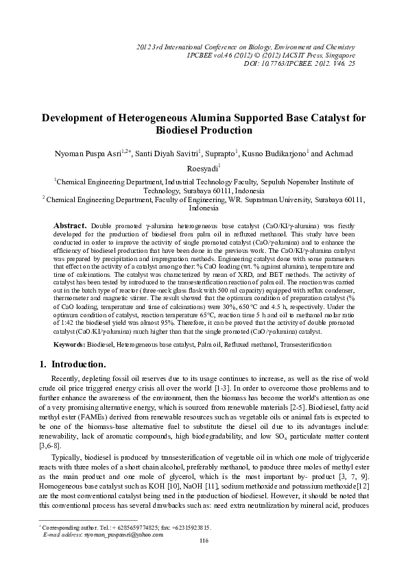 (PDF) Development of Heterogeneous Alumina Supported Base Catalyst for ...