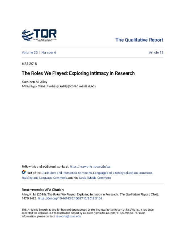 (PDF) The Roles We Played: Exploring Intimacy in Research