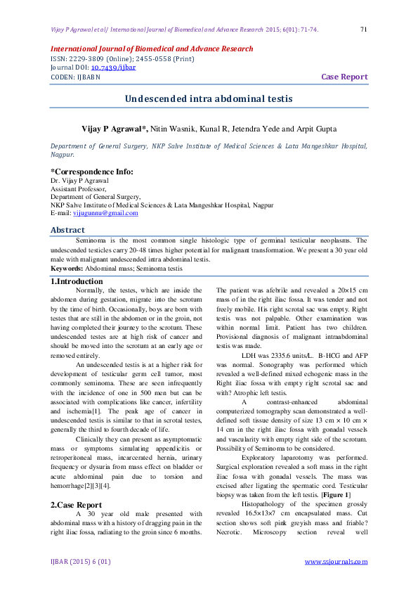 (PDF) Undescended intra abdominal testis