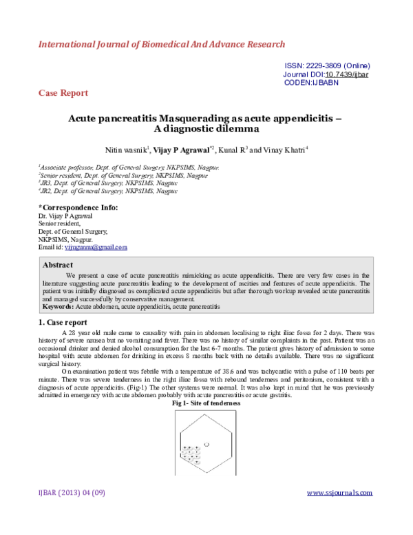 (PDF) Acute pancreatitis Masquerading as acute appendicitis – A ...