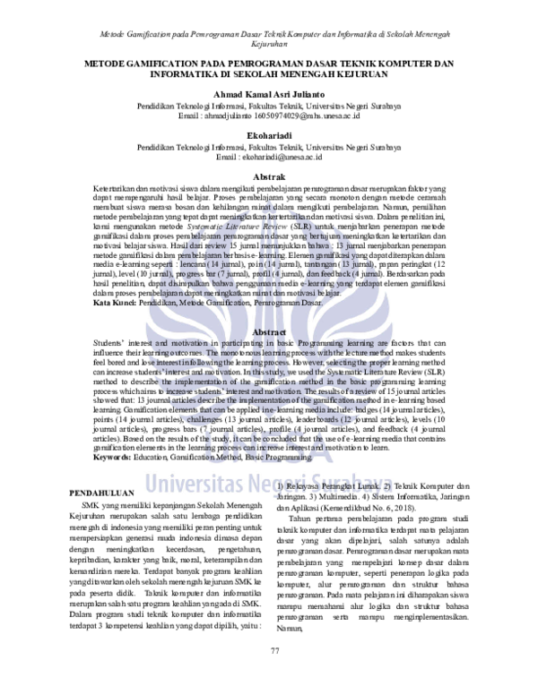 (PDF) Metode Gamification Pada Pemrograman Dasar Teknik Komputer Dan ...