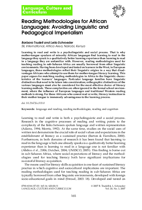 (PDF) Reading Methodologies for African Languages: Avoiding Linguistic ...
