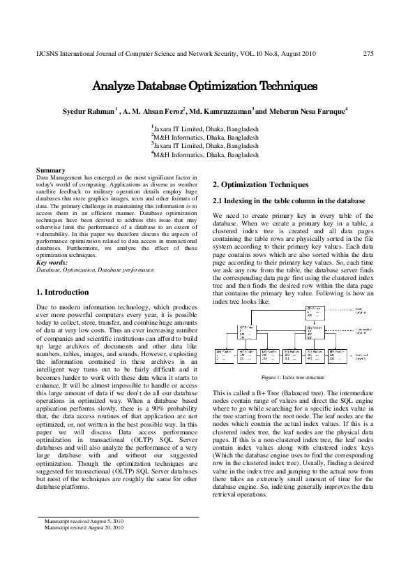Pdf Analyze Database Optimization Techniques