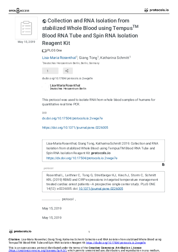 (PDF) Collection and RNA Isolation from stabilized Whole Blood using ...