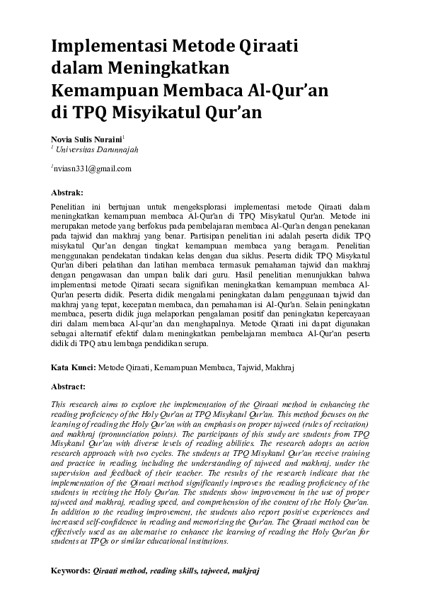 (DOC) Implementasi Metode Qiraati dalam Meningkatkan Kemampuan Membaca Al-Qur'an di TPQ ...