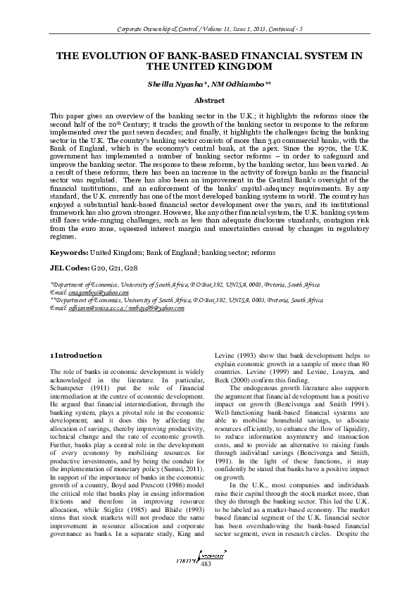 (PDF) The Evolution of Bank-Based Financial System in the United Kingdom
