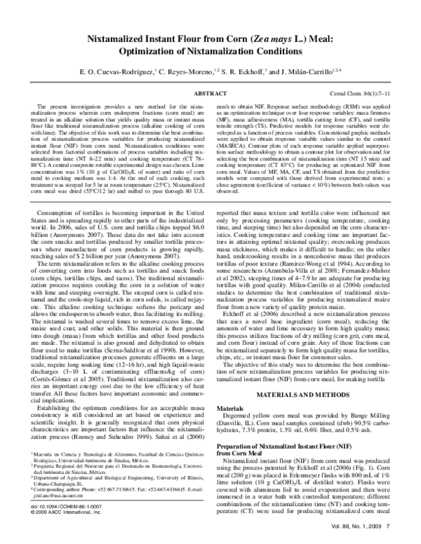 (PDF) Nixtamalized Instant Flour from Corn (Zea mays L.) Meal ...