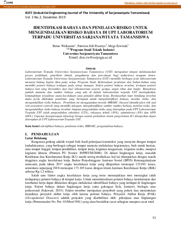 (PDF) Identifikasi Bahaya Dan Penilaian Risiko Untuk Mengendalikan Risiko Bahaya DI Upt ...