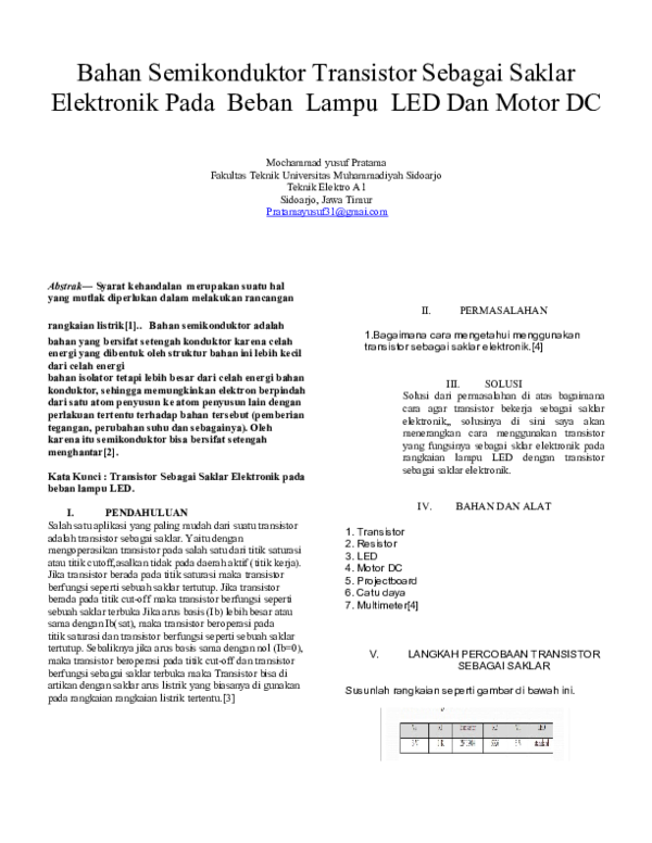 (DOC) Bahan Semikonduktor Transistor Sebagai Saklar Elektronik Pada ...